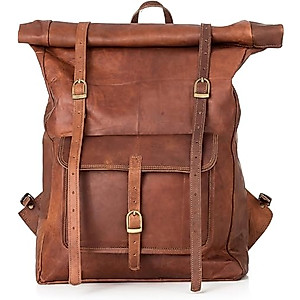 LOOKIT Vintage Leather Backpack Leeds, Large Waterproof Bookbag for Men and Women - Brown (Brown M) (XL)