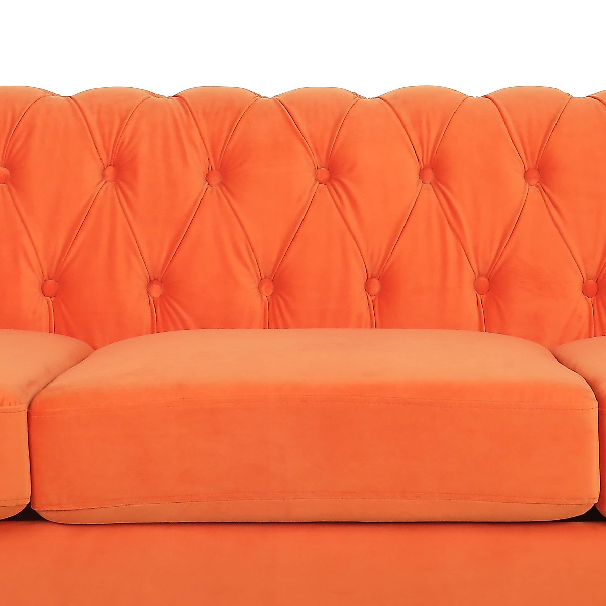 LEVNARY Velvet Chesterfield Sofa, Classic Tufted Upholstered Couch, Modern 3 Seater Couch Long Settee Furniture with Tufted Back for Living Room Office (Orange)