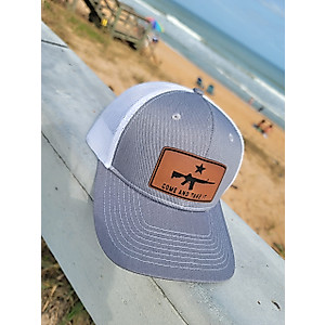 THE PEOPLES BRIGADE Come and Take It Lone Star Leather Patch Series Baseball Trucker Hat (Black)