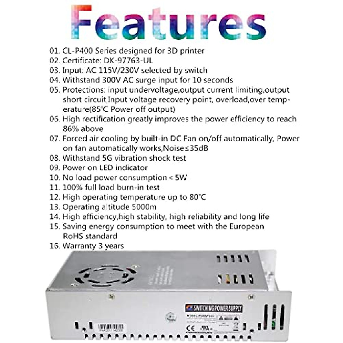 Chengliang Power Supply Dc 24v 17a 400w Original Ender 3 3D Printer Switching PSU UL Certified