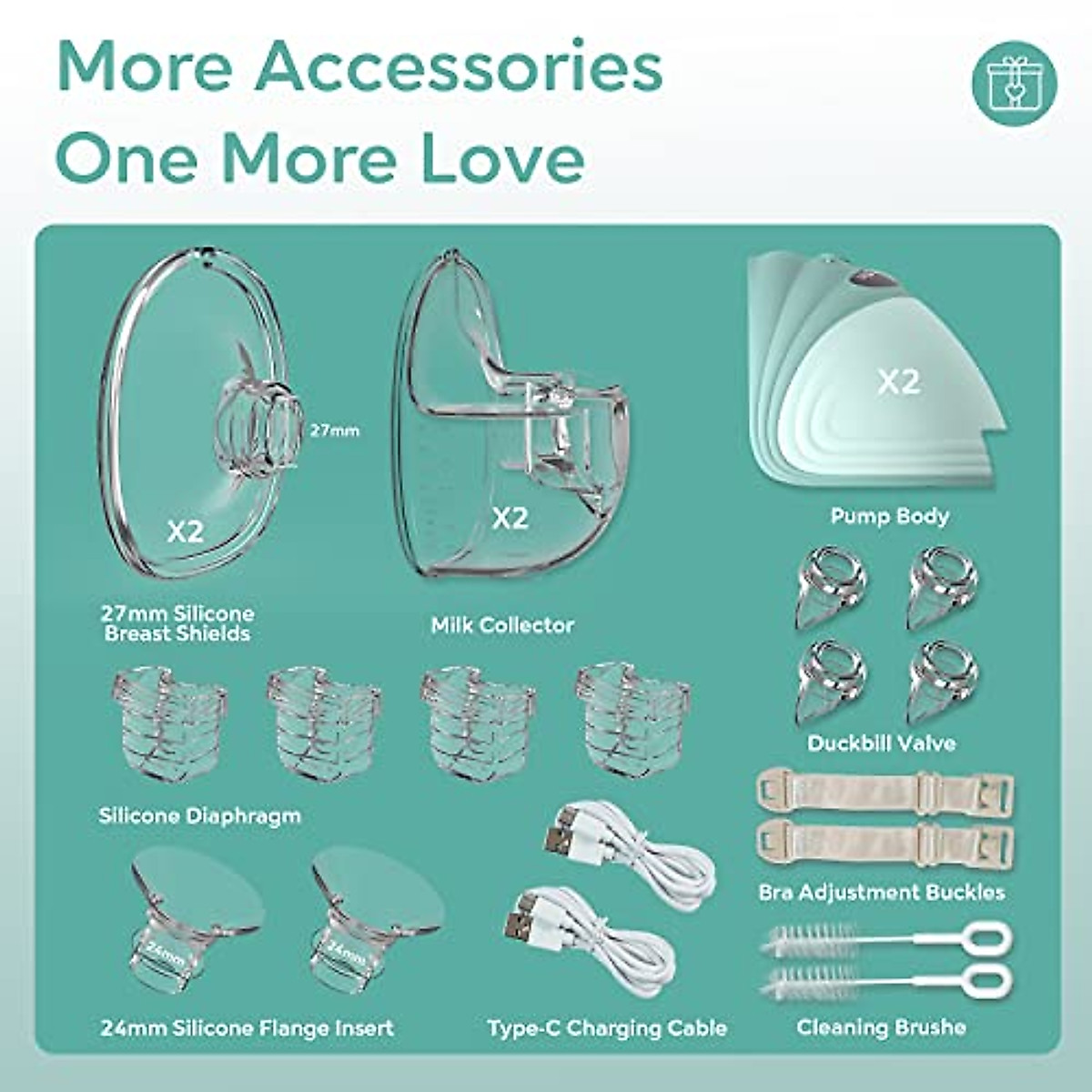 MomMed Double Wearable Breast Pump, Hands-Free Electric Breast Pump with 3 Mode 12 Levels, Leak-Proof Design & Low Noise, 27mm All-in-One Painless Breastfeeding Breast Pump, Extra 24mm Flange Inserts