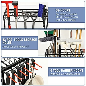 Garden Tool Organizer for Garage, Garden Tool Rack, Tool Organizers and Storage, up to 58 Long-Handled Tools, Garage Organizer, Yard Tool Holder for Garage, Shed, Outdoor, Garden tool stand, Black