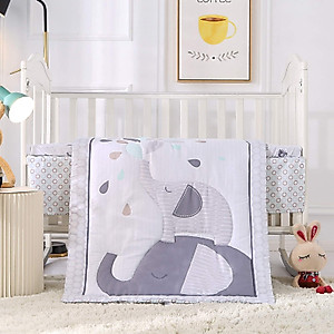 Wowelife Gray Crib Bedding Set, Premium 3-Piece Baby Bedding Set Elephant,Crib Bedding Set for Baby, Breathable and Soft for Boy and Girl