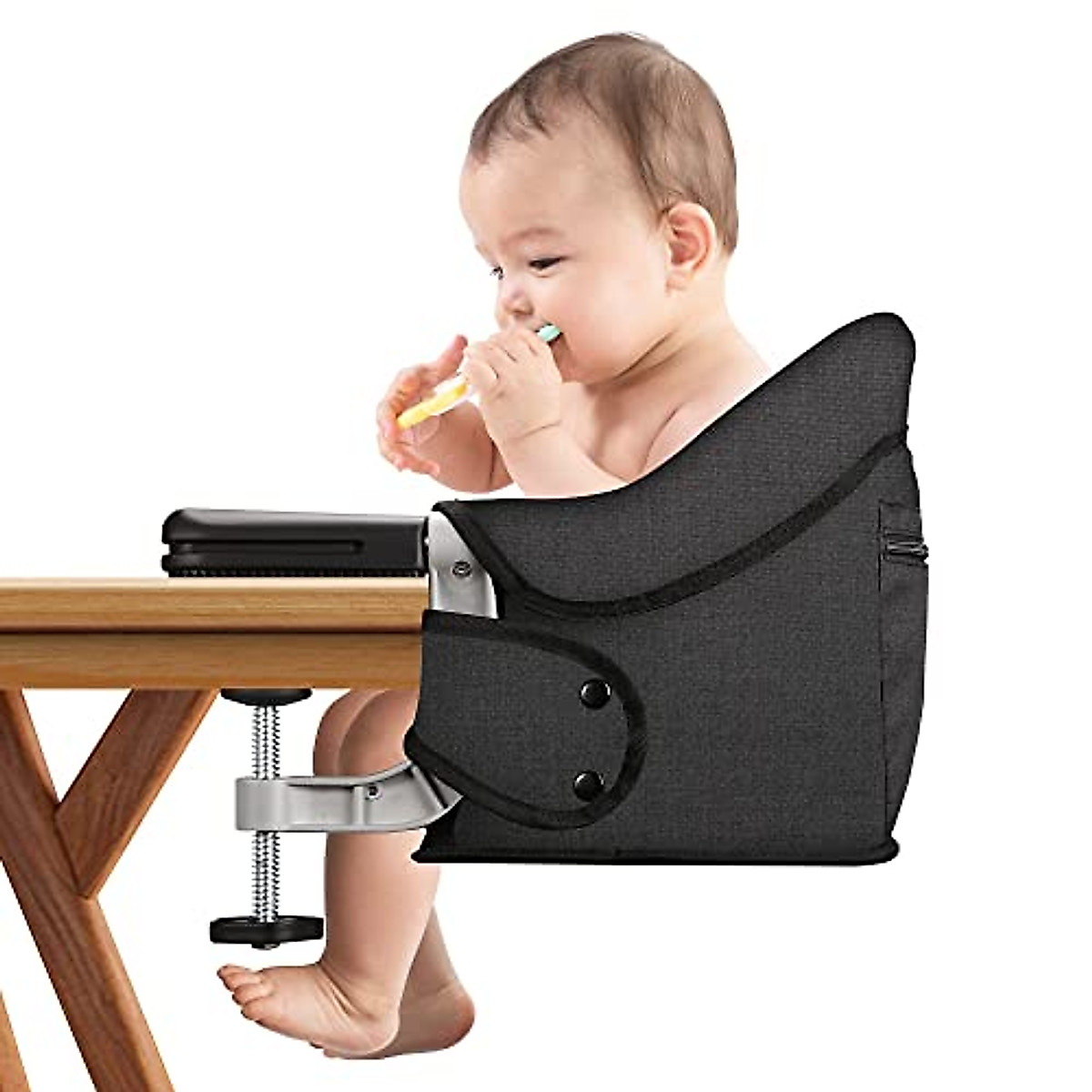 Hook On High Chair, Jozzve Baby High Chair, Portable High Chair for Travel, Foldable Fast Table Chair with Storage Bag, Baby Feeding Seat Clip On High Chair for Home and Travel (Black)