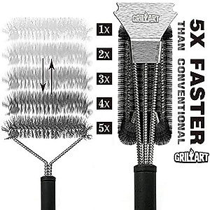 GRILLART Grill Brush and Scraper BBQ Brush for Grill, Safe 18" Stainless Steel Woven Wire 3 in 1 Bristles Grill Cleaning Brush, BR-4516