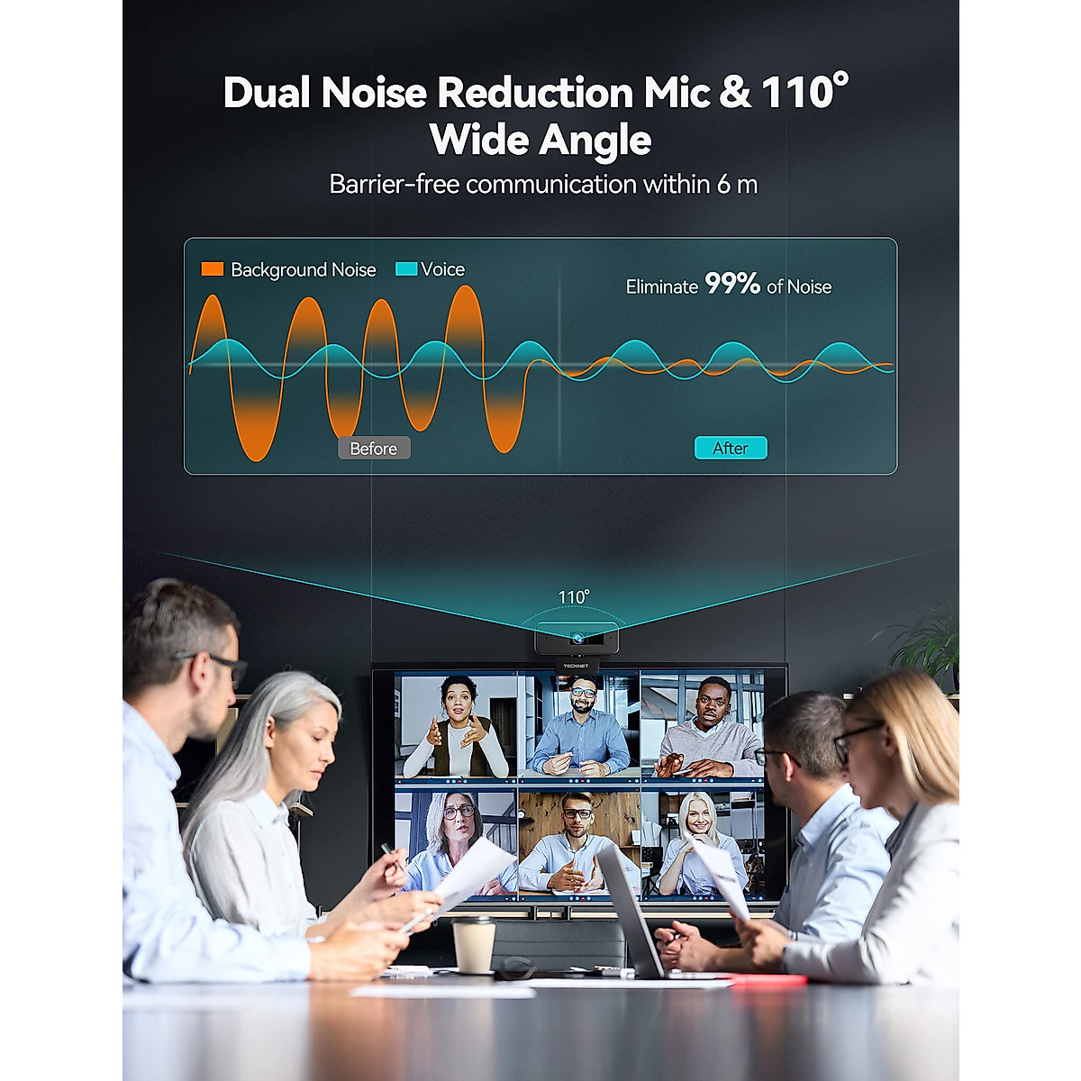 TECKNET 1080p Webcam with Microphone & Privacy Cover, Streaming Camera 30fps USB Computer Camera with 110-degree AOV, Web Camera for Video Conferencing/Calling/Live Streaming/Online Learning