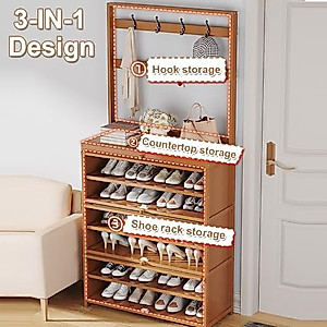 CKOUFB Shoe Cabinet With 8 Hooks And Adjustable Shelves Multifunctional Shoe Rack Storage Cabinet (Size : 80cm/31in)