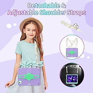 WESADN for iPad Air 5th Generation Case Pro 11 Inch Case 4th/3rd/2nd/1st with Screen Protector Foldable Kickstand Shoulder Strap Pencil Holder for Kids Girls Rugged Cover for iPad Air 4 Purple Teal