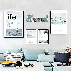 Teal Blessed Wooden Letters Wall Decor Freestanding Cut Out Decorative Wood Word Decor Signs for Living Room Shelf Mantel Table Top Rustic Home Decor