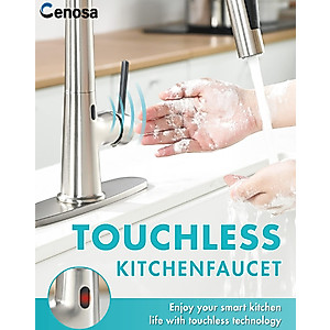 Touchless Kitchen Faucet with AC Adapter, Smart Motion Sensor Hands Free Single Handle Kitchen Sink Faucet with Pull Down Sprayer, Brushed Nickel