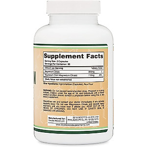 Magnesium Citrate 800mg, 180 Capsules, Digestion & Constipation Support, Vegan Safe, Non-GMO, Double Wood Supplements