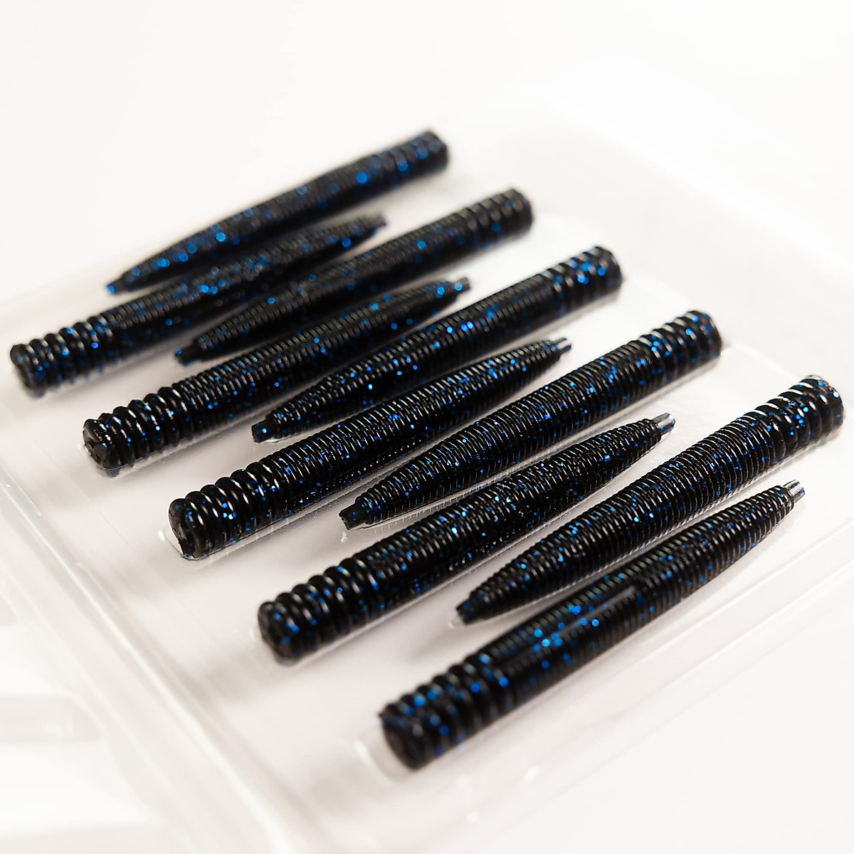 JIGITY - Ned Rig Baits | 10 Pack Uncle Ned 3" Soft Plastic Worms | Finesse Style Bait Largemouth Smallmouth Multispecies Crappie Bluegill Bass Fishing Gear (3", Black Blue FLK)