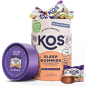 KOS Sleep Gummies - Sugar & Gelatin Free Sleep Aid Gummies for Adults - 50mg L-theanine & 6mg Melatonin Gummies - Individually Wrapped, Plant-Based Formula for a Restful Sleep - 30 Day Supply