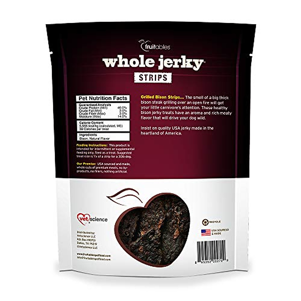 Fruitables Whole Jerky Dog Treats – Jerky Strips for Dogs – Gluten Free, Grain Free, Wheat Free – Made with Premium Meat and No Added Fillers – Grilled Bison – 12 Ounces