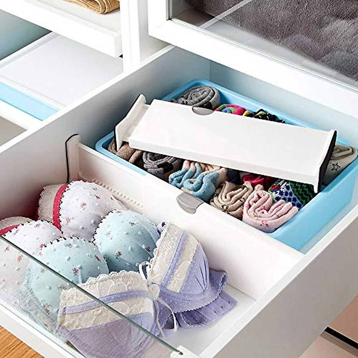 Xavnia Drawer Divider Organizers 6 Pack, Adjustable Separators High Expandable from 11-17 Inches for Bedroom, Closet, Baby Drawer, Office Desk, Kitchen Storage
