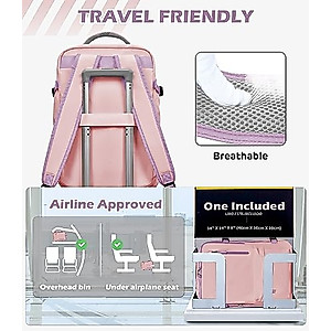 Lekakii Travel Laptop Backpacks for Women Carry On, 40L Nylon Waterproof Backpack for Traveling On Airplane, Gym Backpack Personal Item Essentials, Pink-Purple