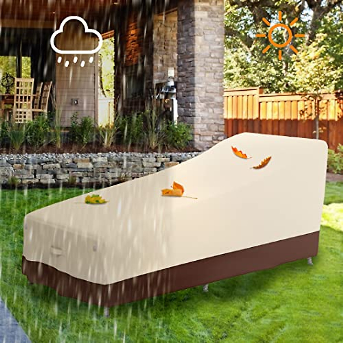 Patio Furniture Covers, Double Wide Chaise Lounge Chair Cover (86 x 36 x 32 Inch) 600D Heavy Duty Outdoor Patio Furniture Cover Chair-Waterproof & Weather Resistant, Anti UV - Beige & Brown