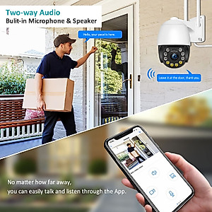 Security Camera Outdoor Wired with Night Vision Color, 360 WiFi Cameras for Home Security, Waterproof Video Surveillance Cameras, Motion Detection, Auto Tracking & Alarm, Fee Phone App and PC Software