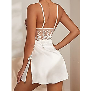 Verdusa Women's Lace Trim Satin Nightdress Bridal Sleepwear Nightgown White XL