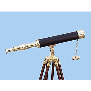 Hassanhandicrafts Antique Marine Spyglass 50" Brass Leather Harbor Master Tripod Floor Standing Telescope
