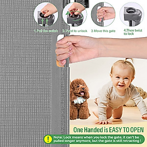 Retractable Baby Gate, Extra Wide Safety Kids or Pets Gate, 33” Tall, Extends to 71” Wide, Mesh Safety Dog Gate for Stairs, Indoor, Outdoor, Doorways, Hallways(33”x71”- Grey)