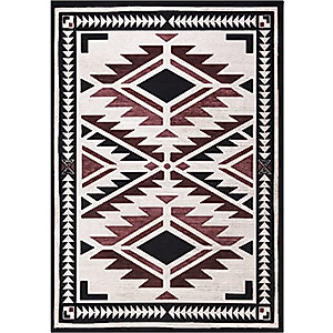 Abani Rectangular Area Rugs - 8' x 10' Beige Red Southwestern Style, Machine Washable, Stain Resistant and Non-Shedding Polypropylene Large Rugs