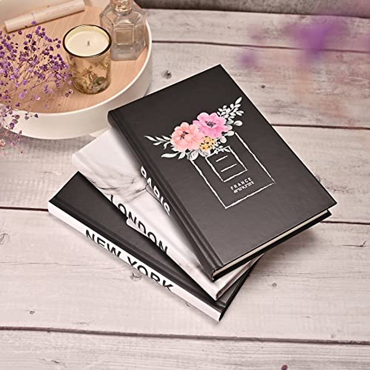 Fashion Decorative Books for Home Decor, 3pcs Hardcover Modern Decorative Book Stack, Farmhouse Stacked Books, Display Books for Coffee Tables/Shelves (New York/Paris/London)