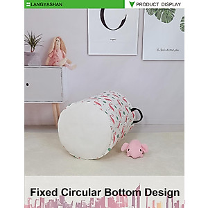 LANGYASHAN Laundry Basket Canvas Fabric Collapsible Organizer Basket for Storage Bin Toy Bins Gift Baskets Bedroom Clothes Children Nursery Hamper (Round Flamingo)