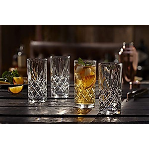 Royalty Art Kinsley Tall Highball Glasses Set of 8, 12 Ounce Cups, Textured Designer Glassware for Drinking Water, Beer, or Soda, Trendy and Elegant Dishware, Dishwasher Safe (Highball)