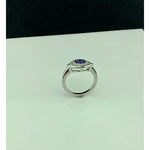 SILVERCLOSEOUT Rhodium Plated Sterling Silver Womens Blue Cz Evil Eye Ring - Size 7
