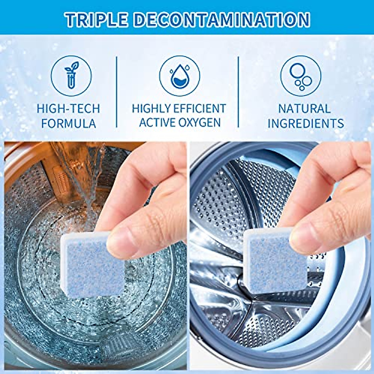 NATRUTH Washing Machine Cleaner Descaler 30 Pack,Triple Decontamination Remover with Natural Formula,Deep Cleaning Tablets For HE Front Loader & Top Load Washer