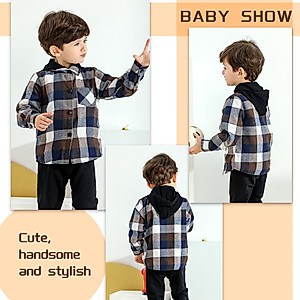 YOUNGER STAR Toddler KidsBaby Boys Hooded Plaid Shirt Classical Shirt Hooded Jacket Fall Winter Clothes (Brown, 6-12 Months)