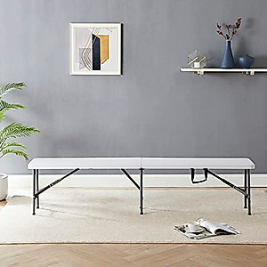 Naomi Home Resin Folding Soccer Bench, Foldable Garden Bench, Weatherproof White Bench, 6 Seat Narrow Folding Table, Outdoor Picnic Benches, 1.4 Feet Fold-Up Bench White