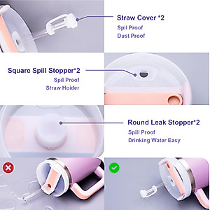 2 Pack Stanley Lid Replacement 40 oz Tumbler with Handle for Stanley Cup 2.0 Version - 6 Pcs Extra Long Reusable Straws & H2.0 Silicone Spill Proof Stopper - Spill Resistant Covers 3 Set (Beige)