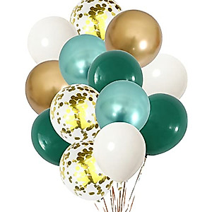 Metallic Green Gold Balloons, 60 Packs 12 Inch Dark Green White Gold Latex Balloons with Ribbons for Wedding, Anniversary, Birthday, Baby Shower, Jungle Sarfari Party