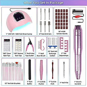 Acrylic Nail Kit with Drill, Nail Supplies with Everything Electric Nail Drill 54W U V LED Nail Light Dryer Lamp Polishing Manicure Pen, False Nail Tips Nail Files Art Brushes Nail Set for Beginner