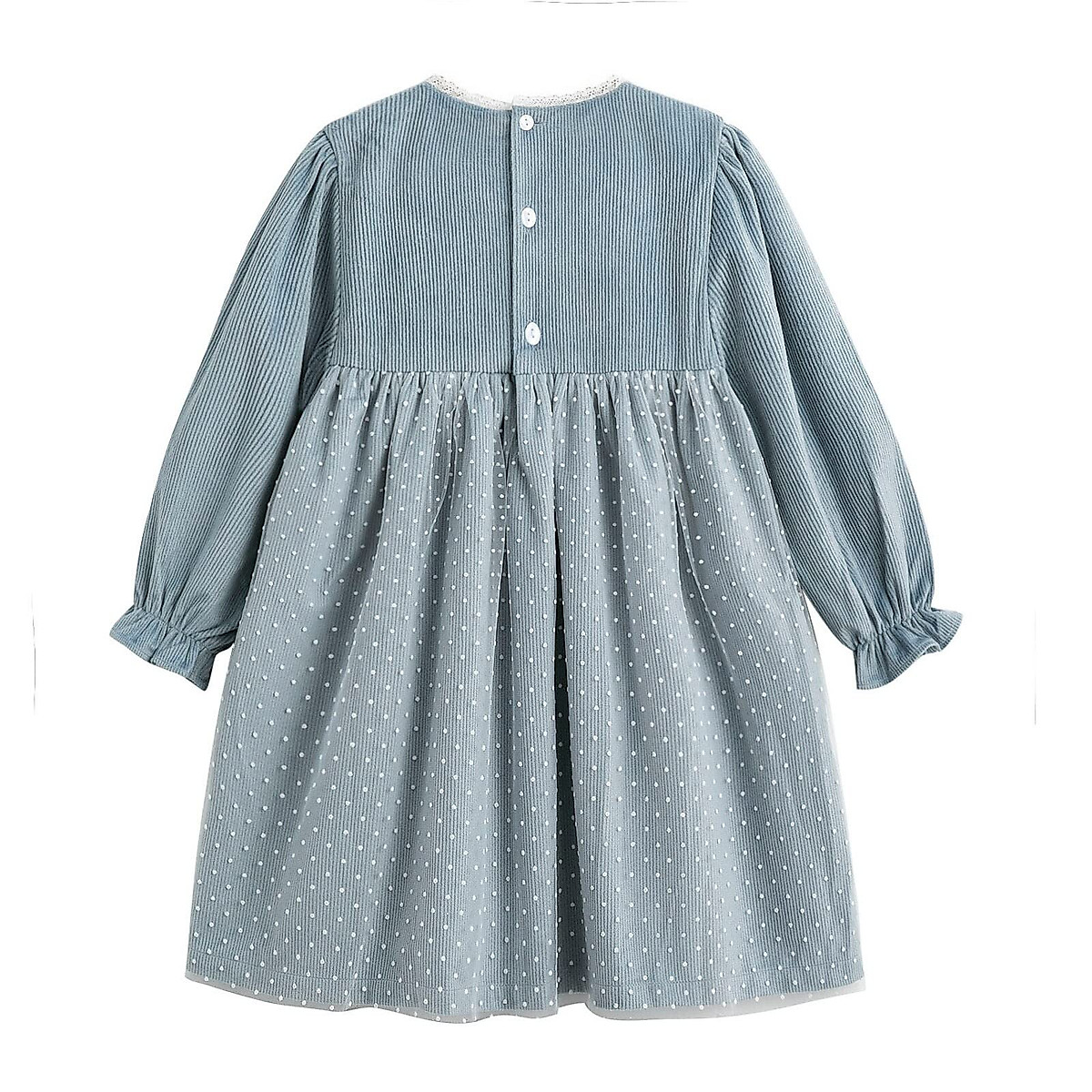 Curipeer Baby Girls Long Sleeve Lace Dress Smock Toddler Velvet Tulle Dress for Autumn and Spring Blue 12 Months