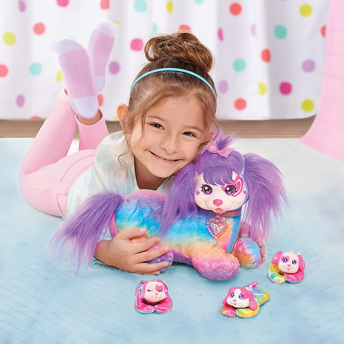 Puppy Surprise 10-inch Small Cherry Plush Stuffed Animal Dog with Puppies, Plushies, Kids Toys for Ages 3 Up by Just Play