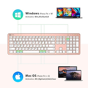 iClever GK08 Wireless Keyboard and Mouse - Rechargeable Wireless Keyboard Ergonomic Full Size Design with Number Pad, 2.4G Stable Connection Slim White Keyboard and Mouse for Windows, Mac OS Computer