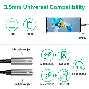 Alitutumao USB C to 3.5mm Audio Headphone Splitter, Dual 3.5mm Aux Headphone Jack Adapter Compatible with Samsung S23 S22 S21, Google Pixel 2/3/4 XL