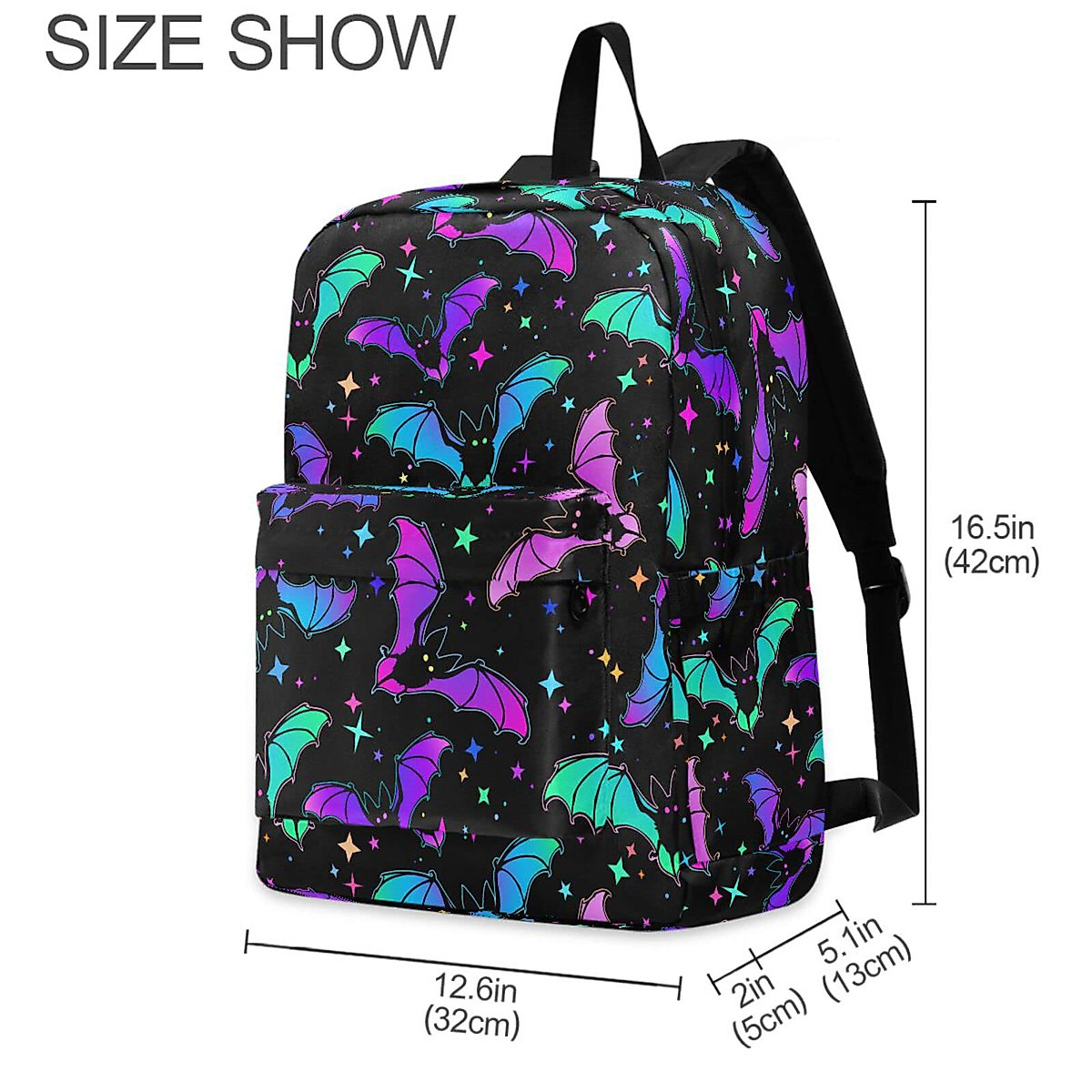 ZzWwR Stylish Rainbow Colors Bats Stars Unisex Travel Laptop Backpack Durable Large Computer Bag Ideal for Back to School Bookbags Work