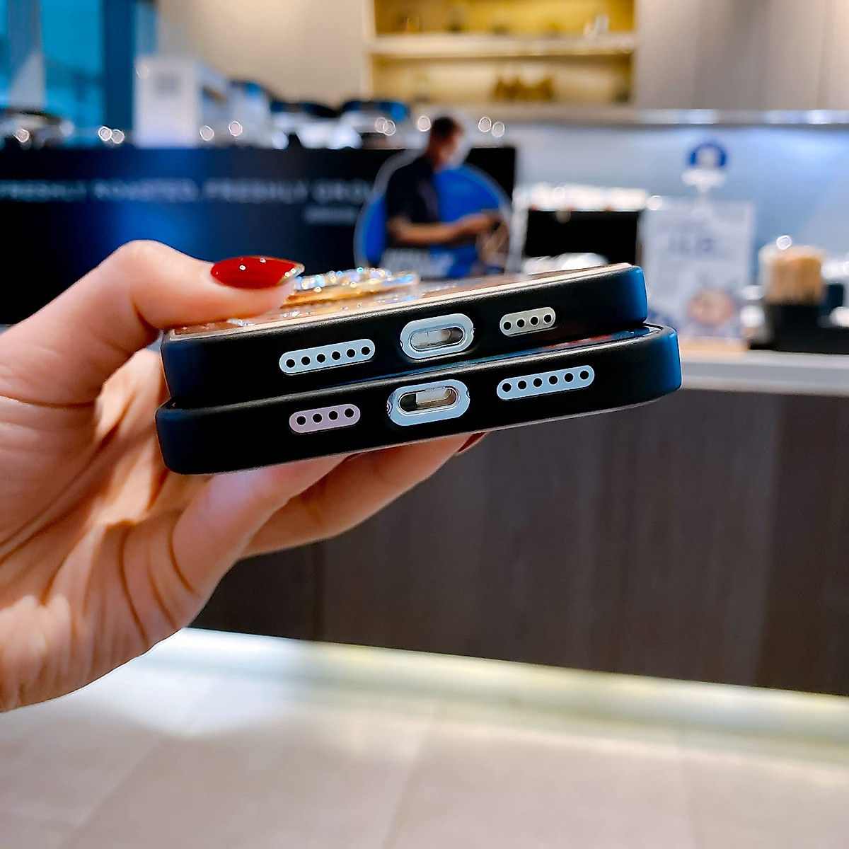 Topwin iPhone 13 Pro Max 6.7'' Kickstand Case - Bling Glitter Marble Pearl, Elegant Rhinestone Diamond (Rose Gold)