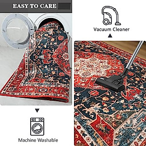 Comeet Washable Runner Rug - 2x6 Boho Hallway Runner Rug, Non-Slip Kitchen Bathroom Runner Rugs, Long Vintage Accent Area Rug for Entryway Laundry Bedroom Red/Blue