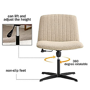 gopop Swivel armless Chair No Wheels,Office Desk Chair with Fabric Padded,Height Adjustable Wide Seat Computer for Home Office,Mid Back Accent Chair (Beige)