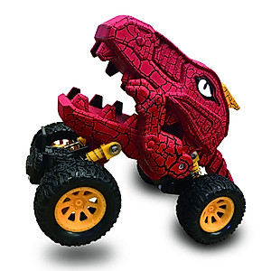 Aeromax Dino-Faur Pull Back Dinosaur Truck, Red with Yellow Accent (PBDB-B)
