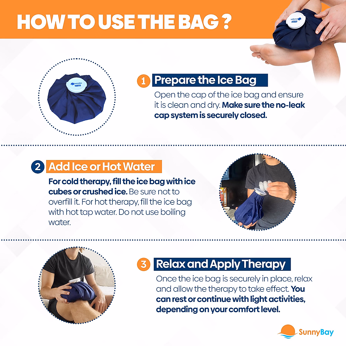 SunnyBay Refillable 11 in Ice Bag with 28 in Strap - Reusable Washable Medical Icing Pack - for Ankle, Knee, Neck, Shoulder Injuries- Cold Therapy Muscle Pain Relief