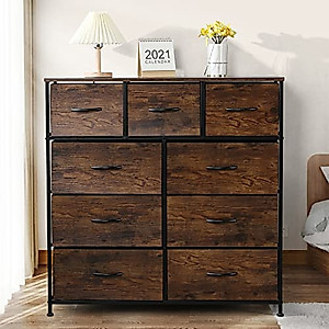 HOMHUM 9 Drawers Dresser, Fabric Closet Organizers and Storage, Tall Dressers for Bedroom, Office Organization, Brown