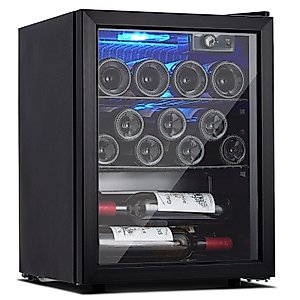 Garvee Wine Fridge 16 Bottle Capacity, Wine Cooler Temperature 7 Levels Adjustable, Temperature Range 40~61°F, Wine Cooler Refrigerator for Red White Wine, Champagne, Beer with Blue Interior Light