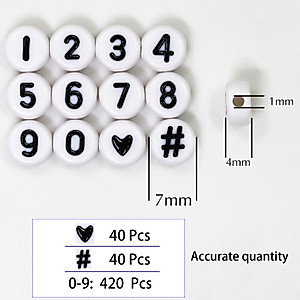 Melius 500Pcs Acrylic Number Beads for Jewelry Making, DIY Necklaces, Key Chains, Bracelets (4x7 Round, White)
