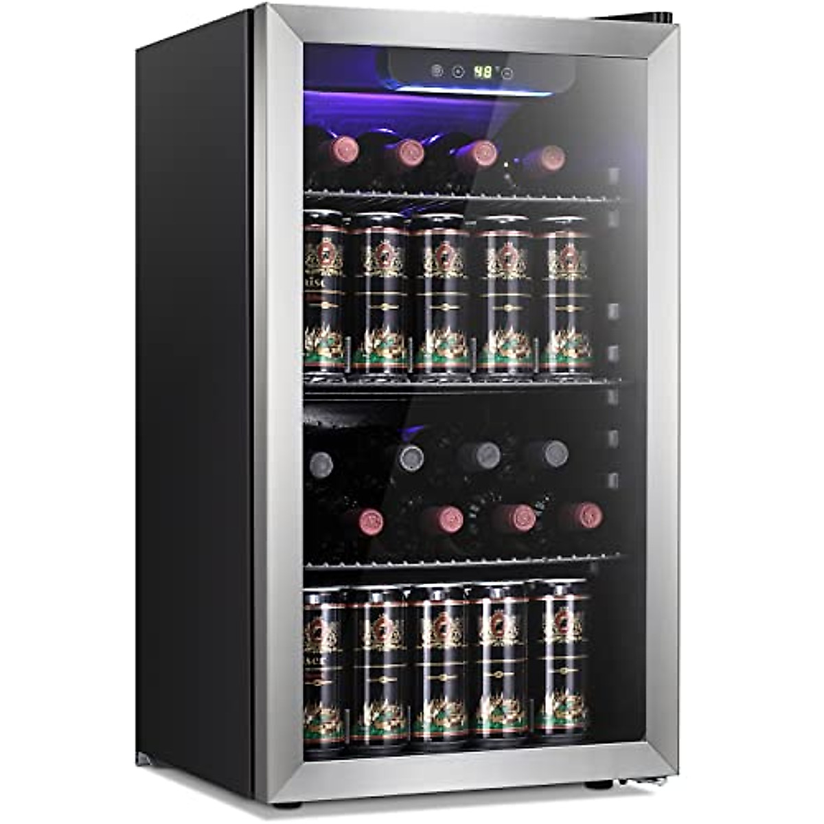 Antarctic Star 26 Bottle Wine Cooler/Cabinet Beverage Refrigerator Mini Wine Cellar Beer Soda Clear Glass Door Counter Top Bar Fridge Quiet Compressor Adjust Temp 130-Can Freestanding 3.2cu.ft Black